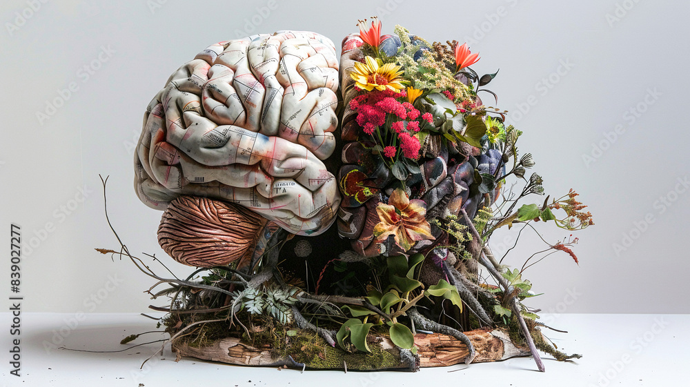 Left right human brain concept, the left side of the brain is depicted ...