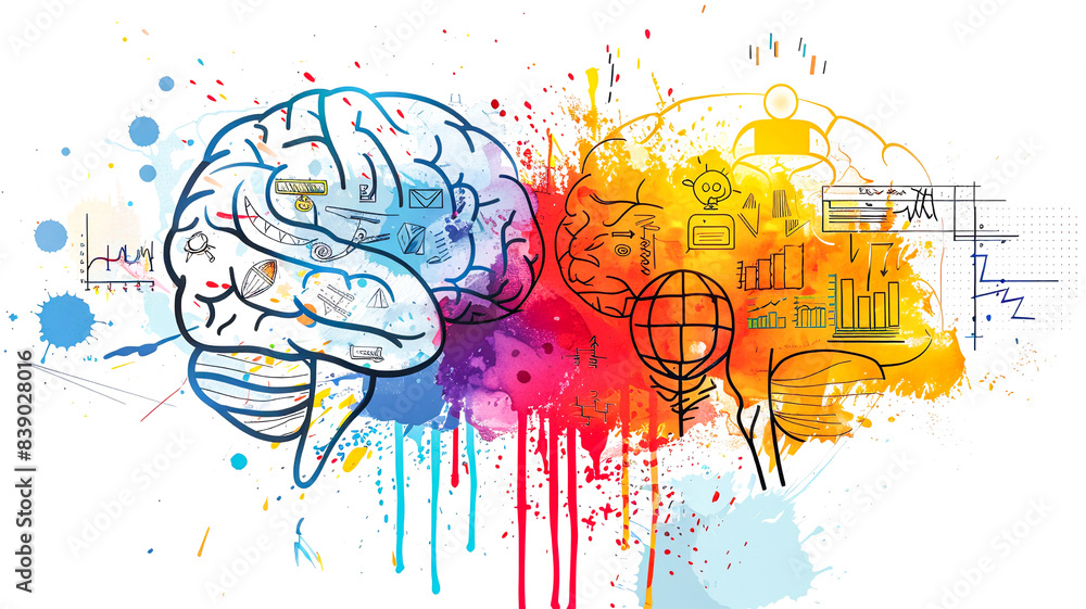 Left right human brain concept, the left side of the brain is depicted ...