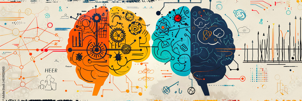 Left right human brain concept, the left side of the brain is depicted ...