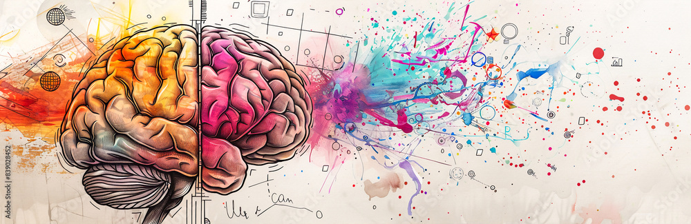 Left right human brain concept, the left side of the brain is depicted ...