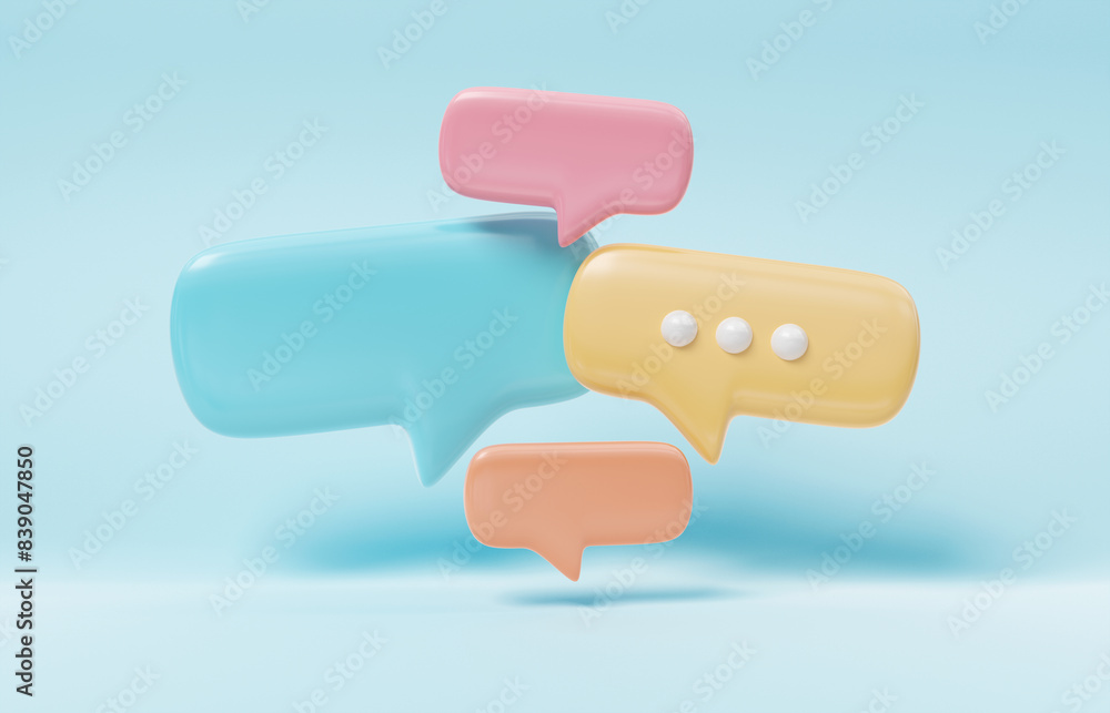 Minimalist blue red and yellow speech bubbles talk icons floating over ...