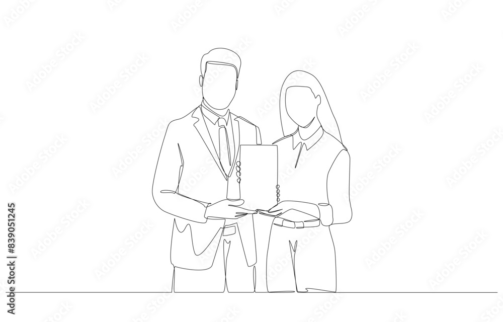 Continuous one line drawing of outstanding employee receiving award ...