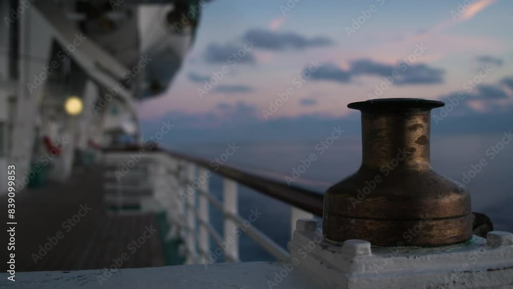 Ship Bollard Open Side Deck Hand Railing Cruise Ship Ferry during ...