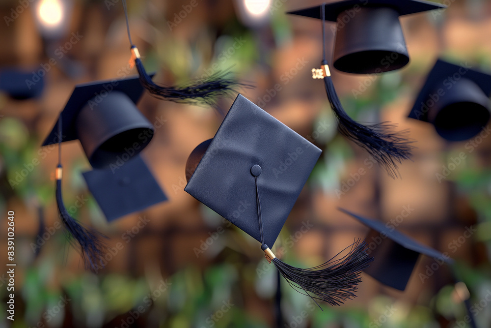 graduation cap in th air, A high-definition, super realistic image of ...