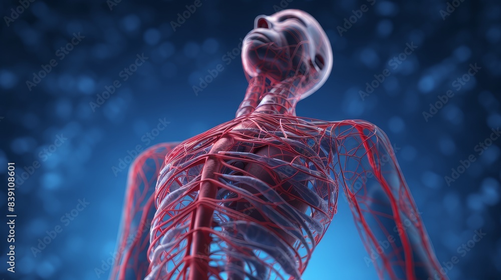 Human circulatory system, showing the nervous system and blood vessels ...