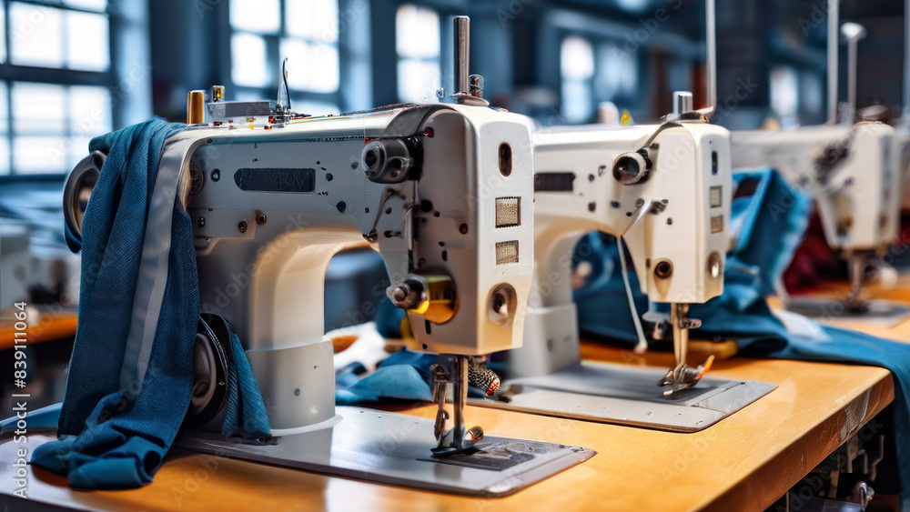 industrial sewing machines on a production line.The topic demonstrates ...