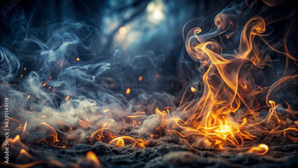 Ominous dark background with eerie, swirling tendrils of smoke lit only ...