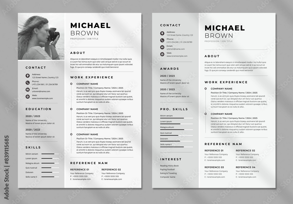 Modern and Clean Resume Layout Stock Template | Adobe Stock