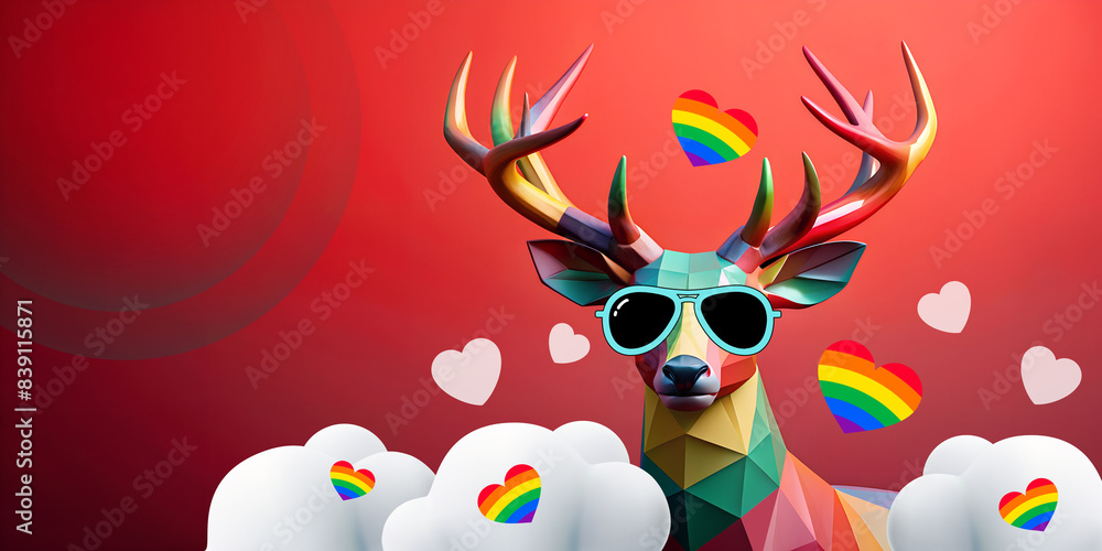 Abstract Background. 3D Low poly of rainbow deer in LGBTQ love concept ...