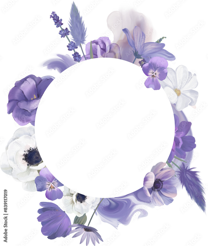 Watercolor floral frame illustration set. Violet, purple flowers border ...