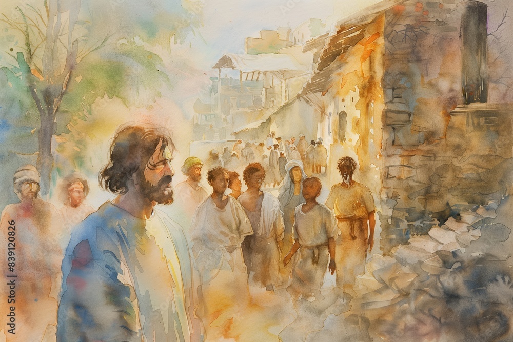 Healing of the Ten Lepers Scene Depicting Jesus' Compassion and ...