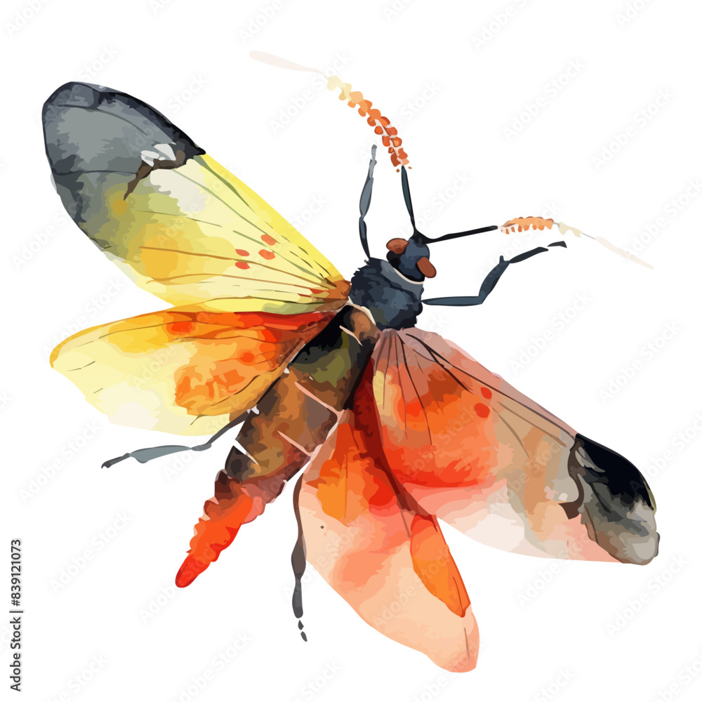 Watercolor painting vector of a Firefly, isolated on a white background ...
