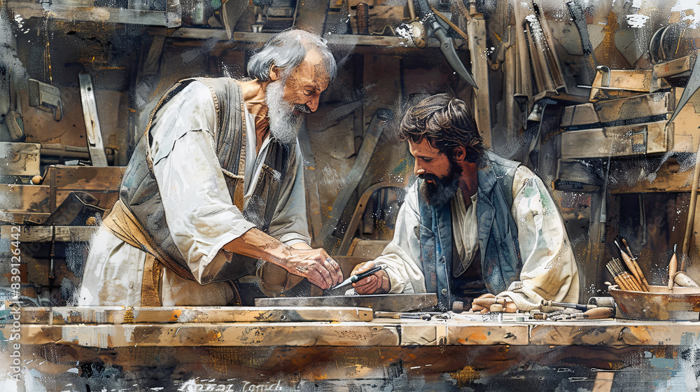 Digital watercolor painting of Jesus offering a helping hand to a ...