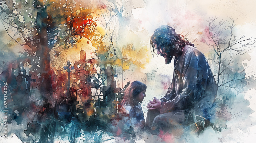 Digital watercolor painting of Jesus Watercolor painting, Jesus ...
