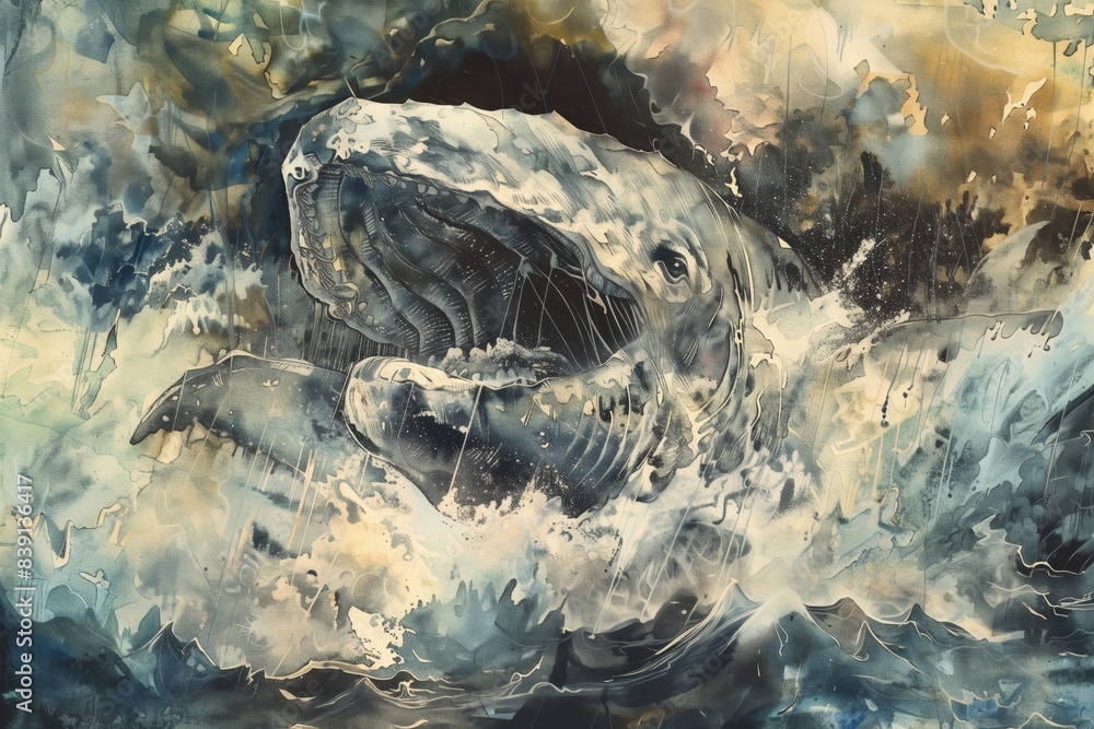 ภาพประกอบสต็อก Jonah Swallowed by Whale: Dramatic Art Depicting Fear ...