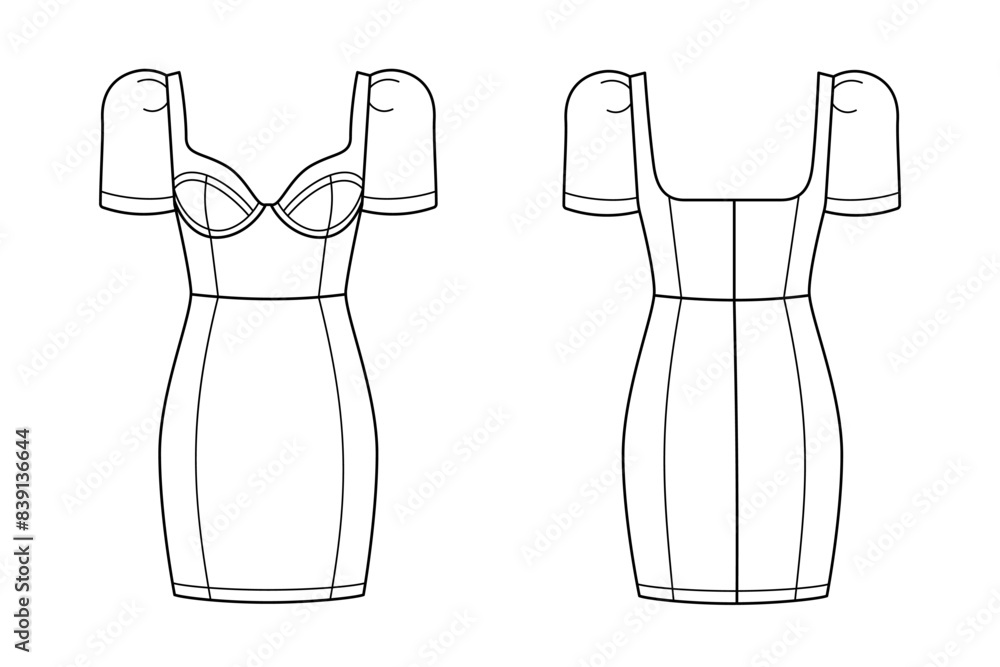 Female dress vector template isolated on a grey background. Front and ...