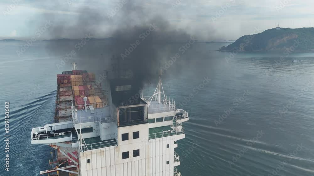 Smoke exhaust gas emissions carbon dioxide from cargo lagre ship ...
