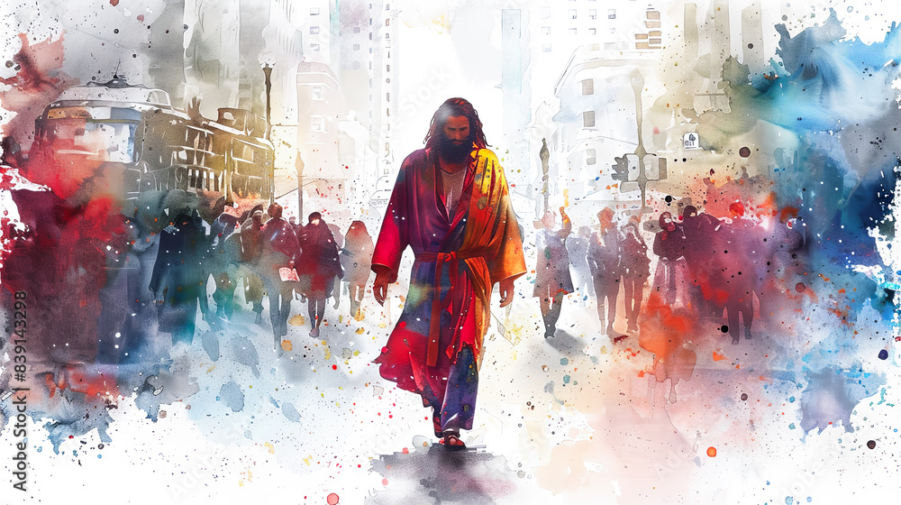 Digital watercolor painting of Jesus Watercolor painting, Jesus walking ...