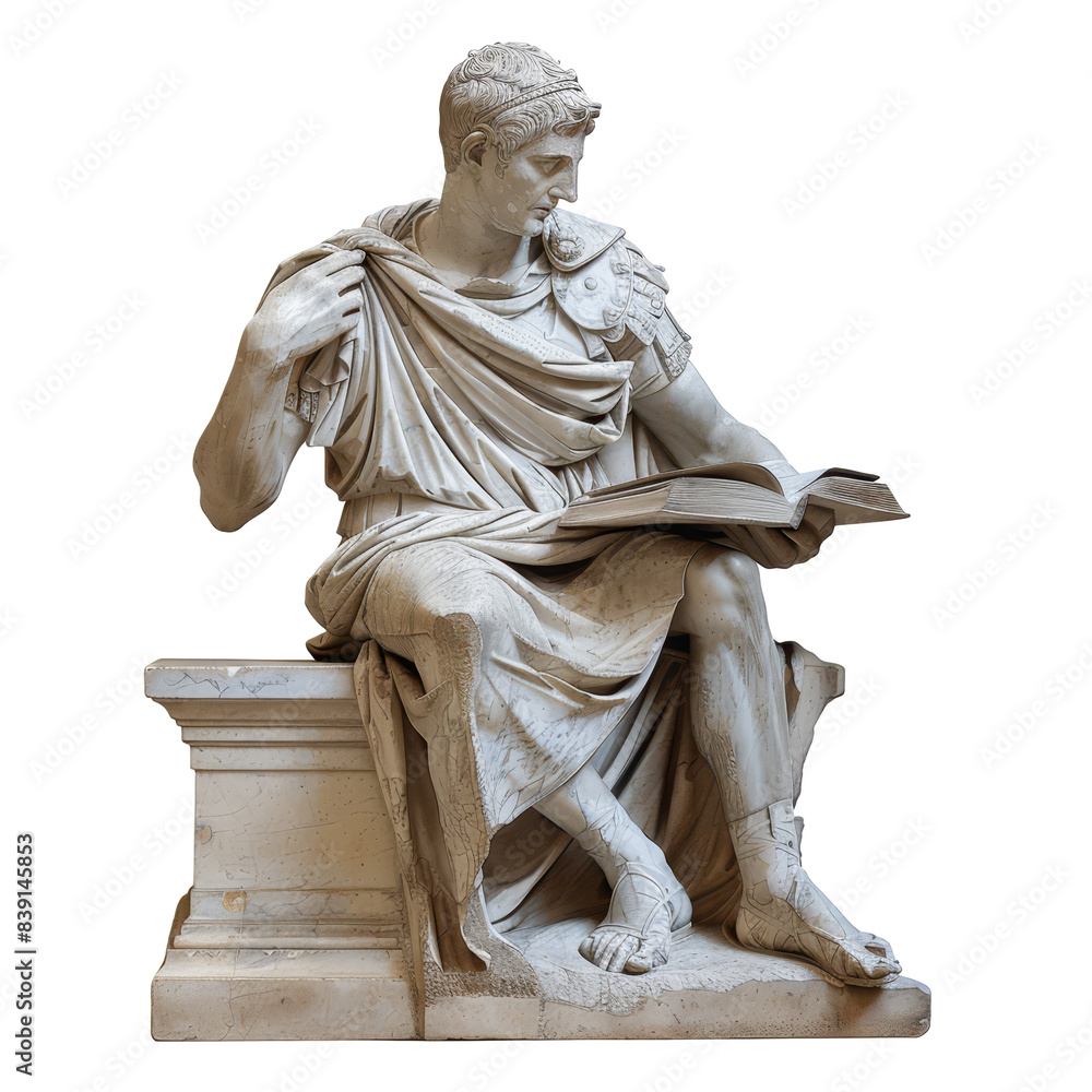 Roman statue reading a book ,isolated on white background , PNG die-cut ...