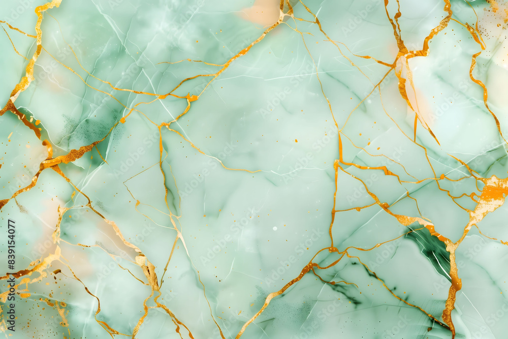 seamless pattern cracked light mint green marble with gold veins. Stock ...