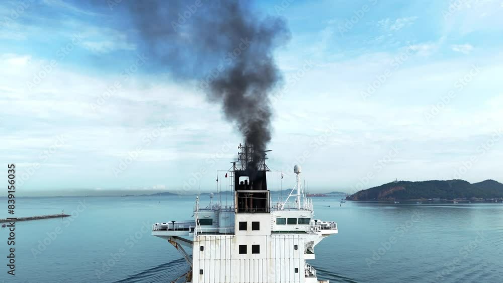 Smoke exhaust gas emissions carbon dioxide from cargo lagre ship ...