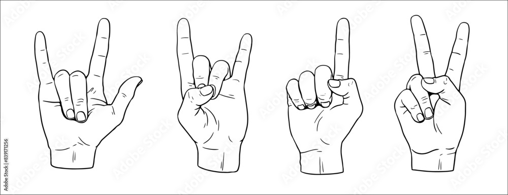 Vector drawing of Hand gesture and sign language. Rock 'n' Roll and ...