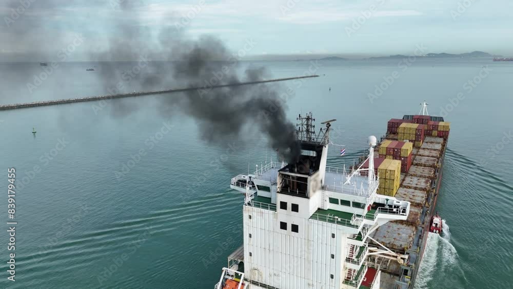Smoke exhaust gas emissions carbon dioxide from cargo lagre ship ...