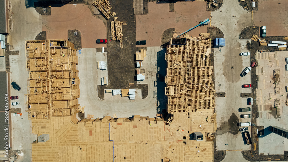 Straight aerial view multistory apartment complex under construction ...