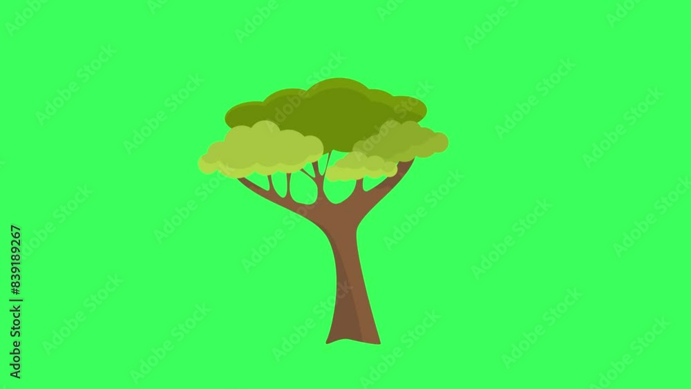2D animated tree slowly moving with wind blowing, moving stems and ...
