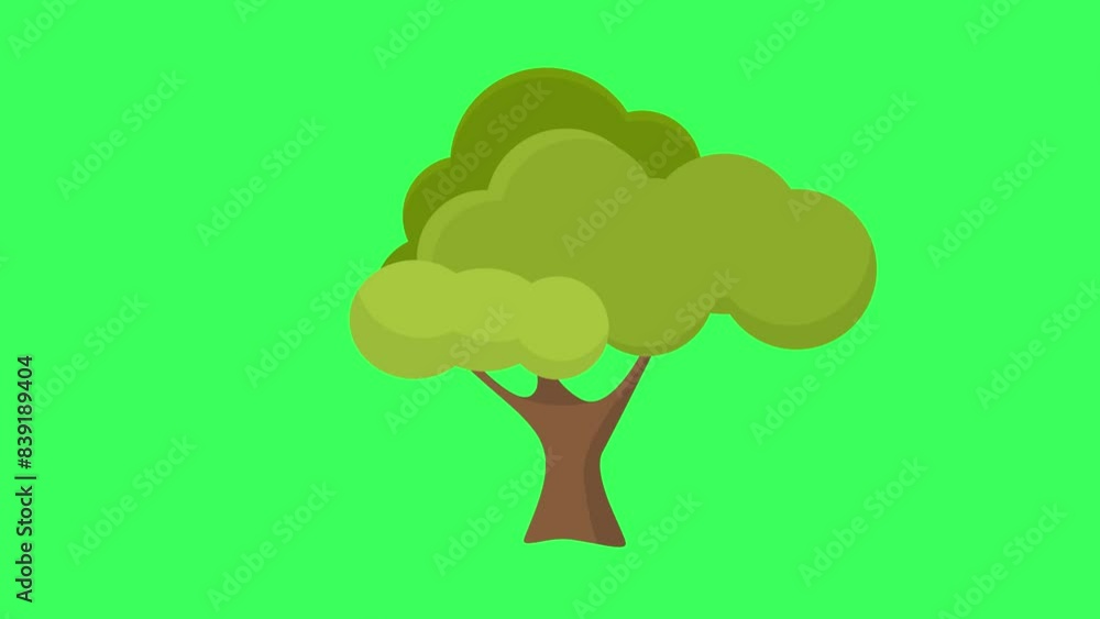 2D animated tree slowly moving with wind blowing, moving stems and ...