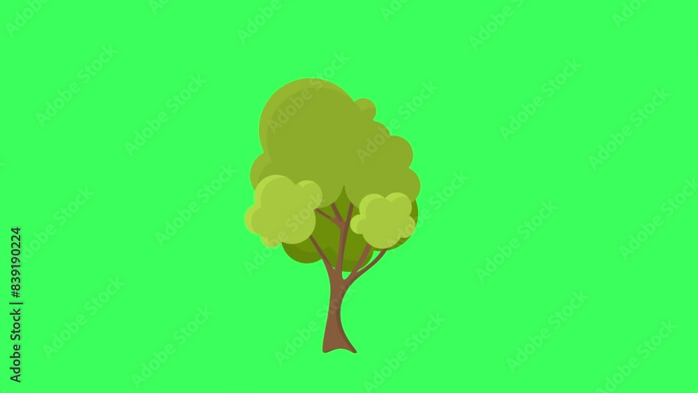 2D animated tree slowly moving with wind blowing, moving stems and ...