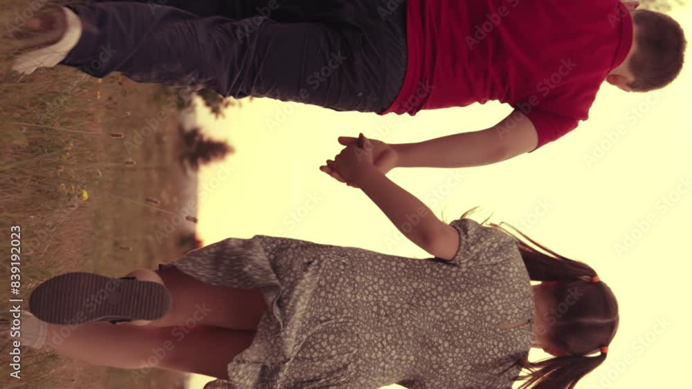 group team child kid running into sunset park, cheerful happy childhood ...