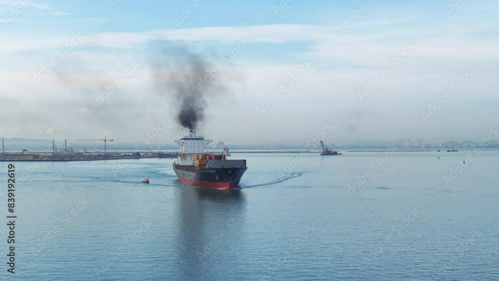 Smoke exhaust gas emissions carbon dioxide from cargo lagre ship ...