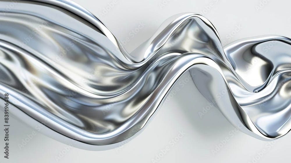 dynamic metallic swirl wave intertwined on a clean white background ...