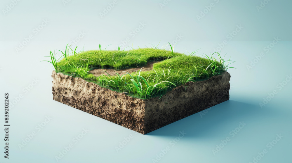 Detailed 3D cross-section of soil and grass, showcasing layers of earth ...