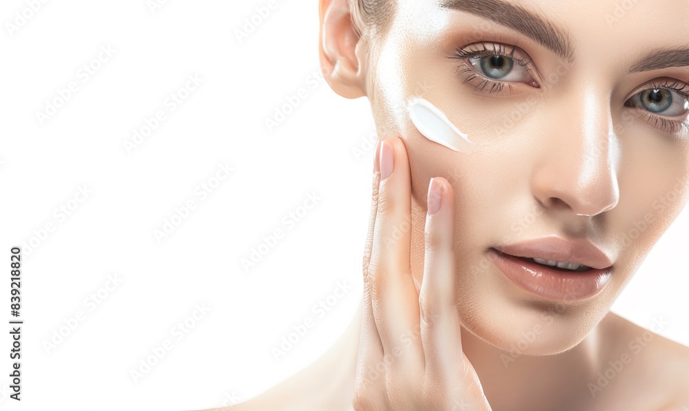 Beauty Woman Face with Perfect Smooth Skin. Young Model applying Eye ...