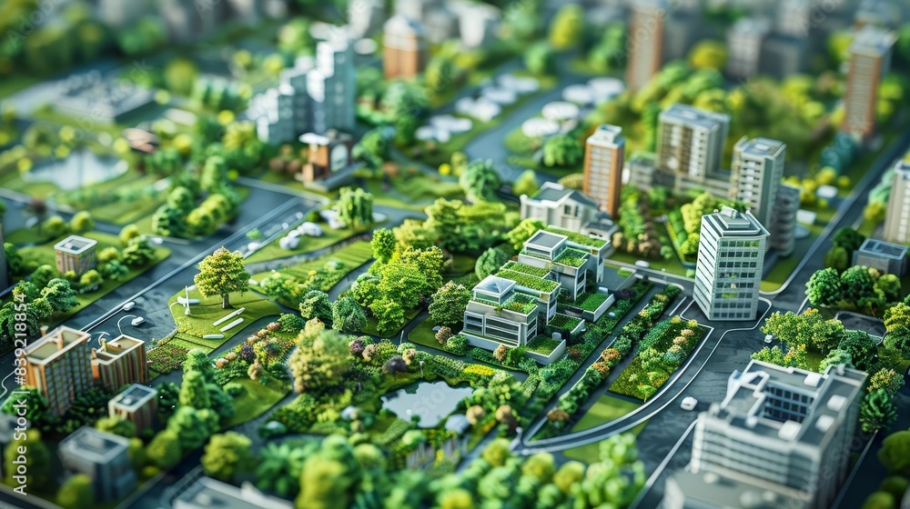 sustainable city model with ecofriendly green spaces and community ...