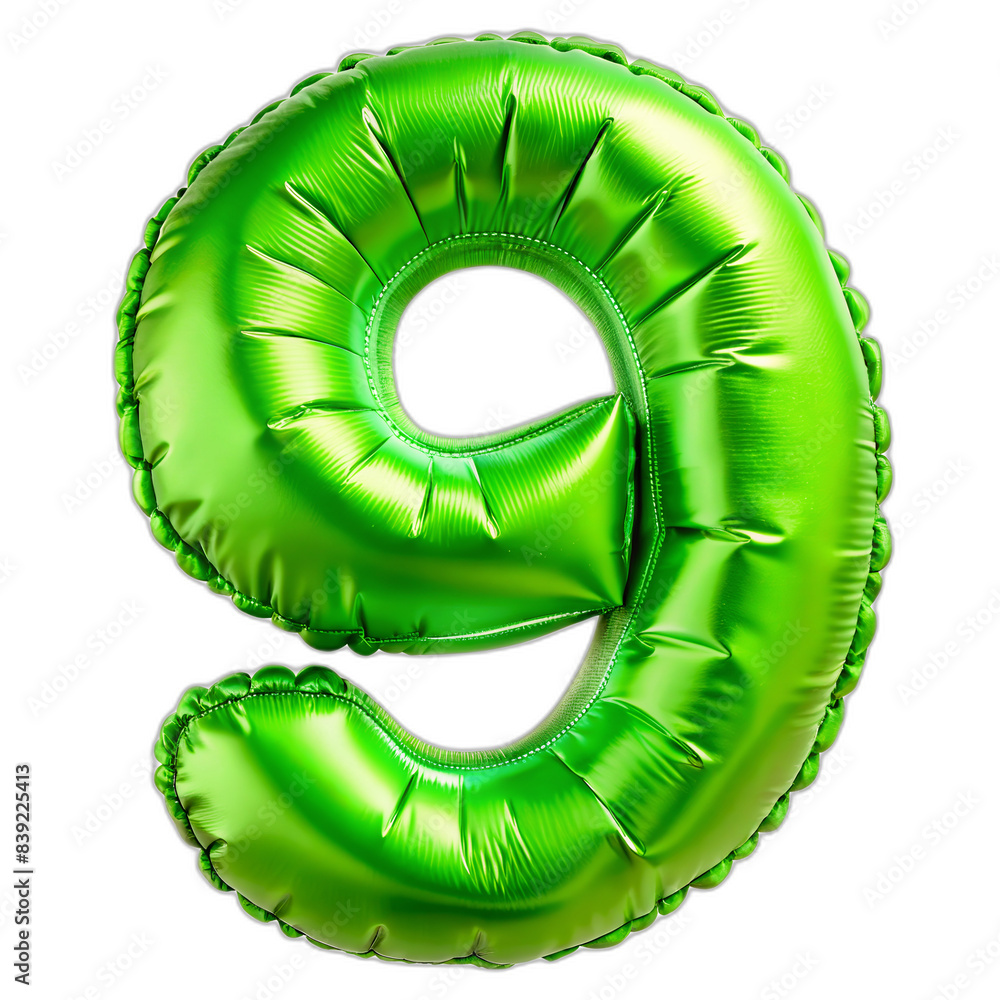 Number 9. Number Alphabet in the form of an inflated silk fabric. Green ...