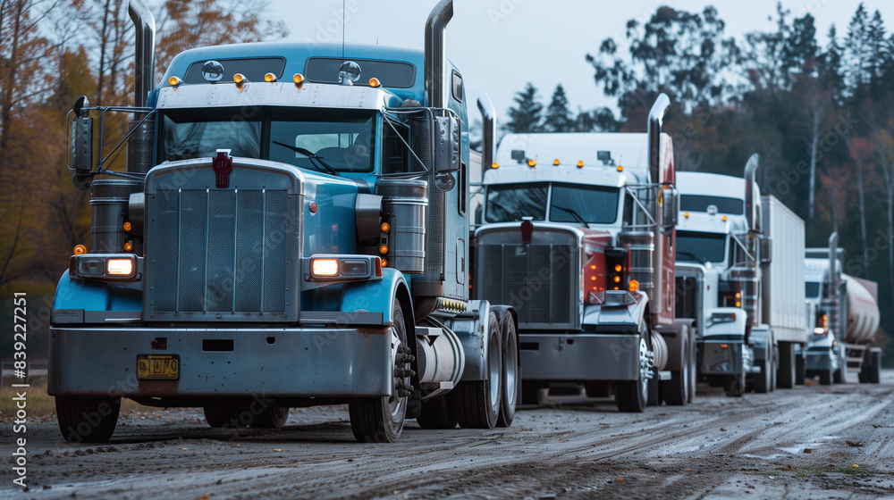 Fleet of long haul semi-trailer shipping transportation logistic diesel ...
