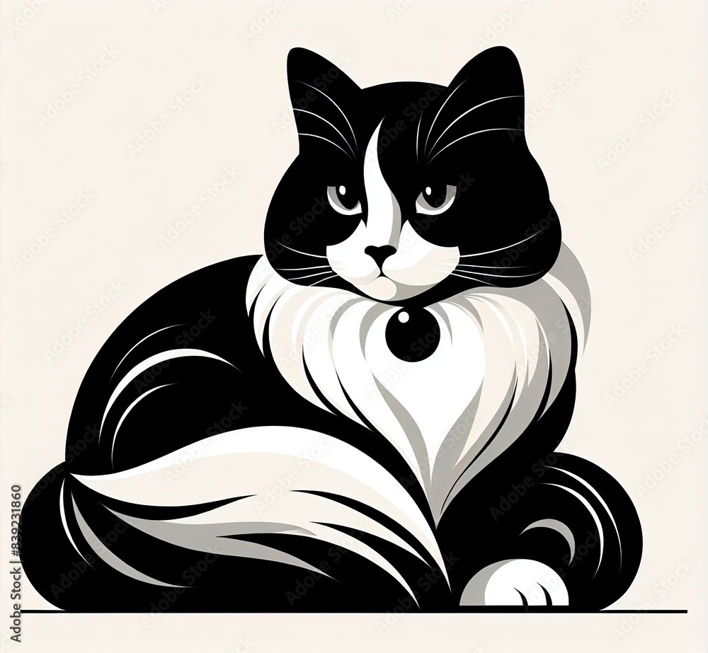 Black and White Cat Illustration. A modern vector illustration of a ...
