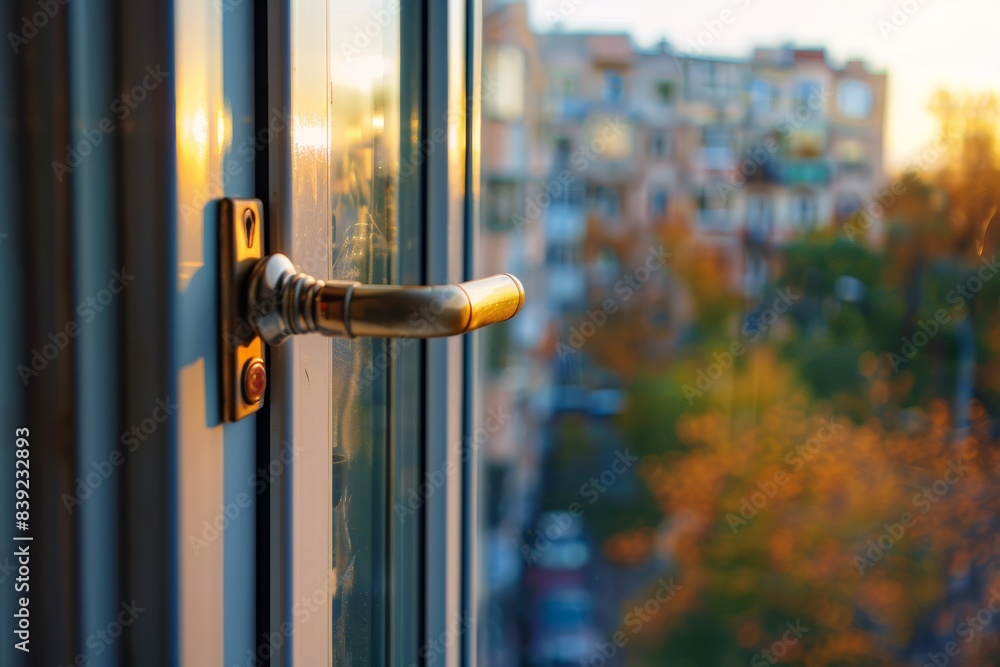 Handle with a lock on window, child protecting from falling out of ...