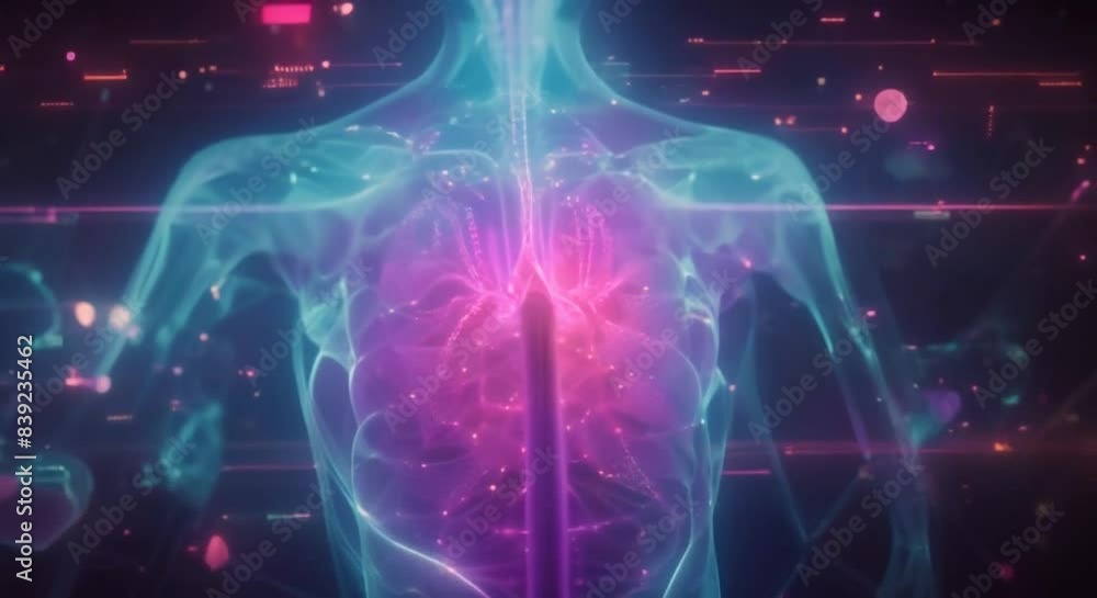 A conceptual art piece featuring a chest Xray of a healthy man, where ...