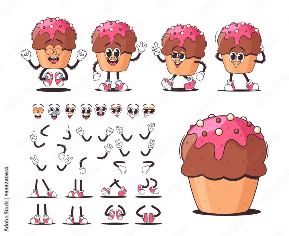 Set Of Cartoon Cupcake Characters, Construction Animation Kit With ...