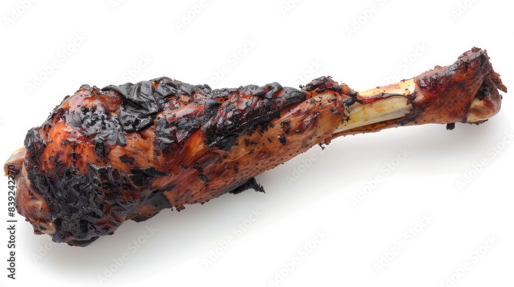 charred turkey leg Isolated on white background. concept of food waste ...