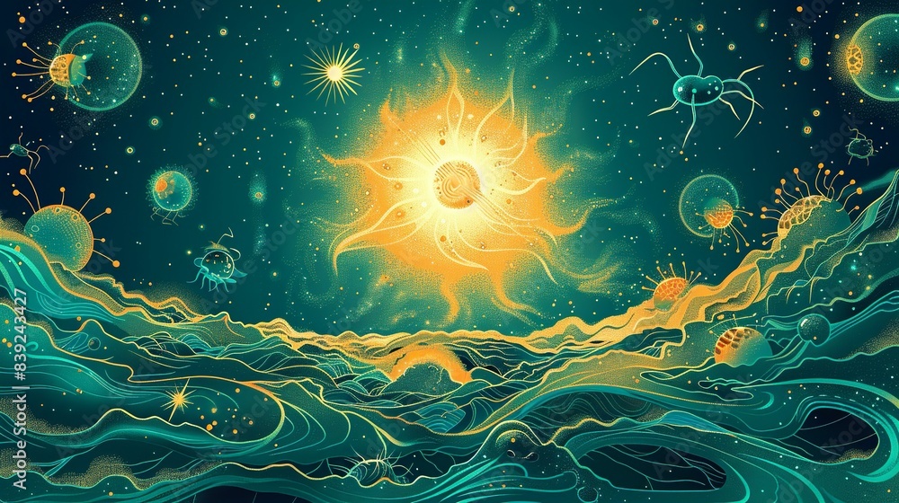 A 2D flat design of a planetary nebula with a central white dwarf ...