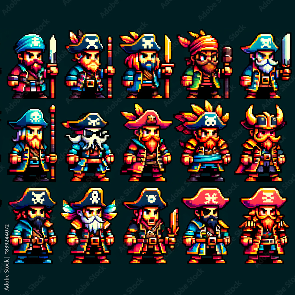 RPG-style pirates in pixel art sprite sheet Stock Illustration | Adobe ...
