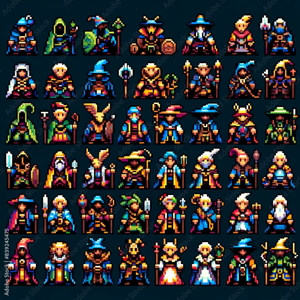 RPG-style bards in pixel art sprite sheet ilustración de Stock | Adobe ...