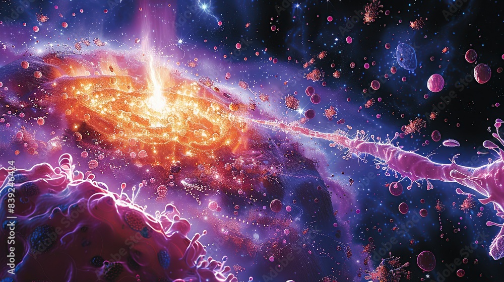 An abstract depiction of a quasar with its bright jets of energy ...