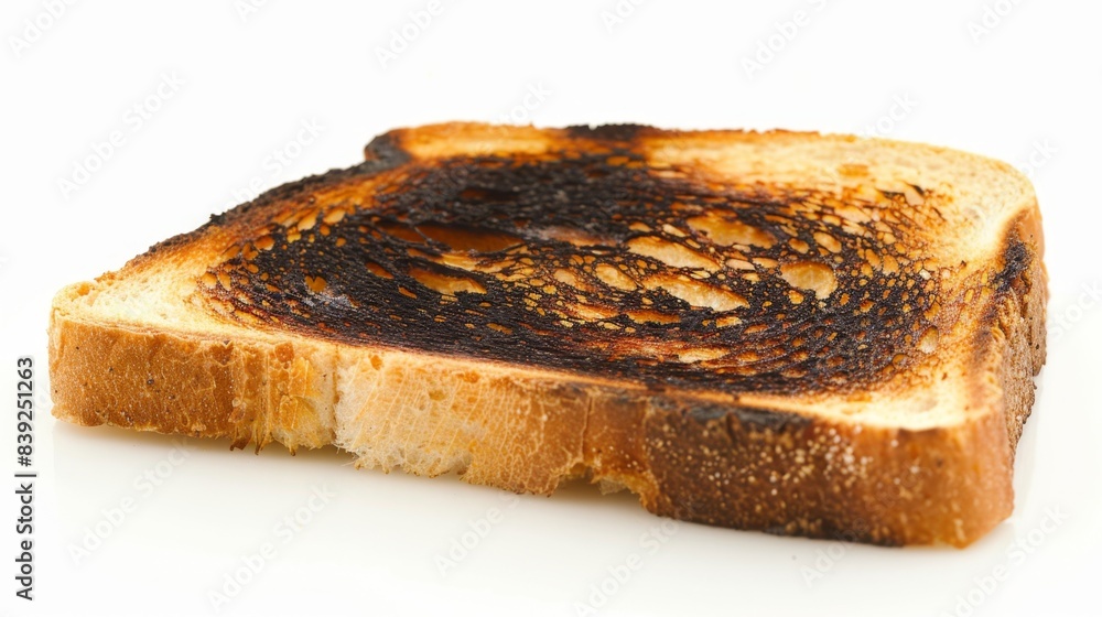 scorched piece of toast Isolated on white background. concept of ...