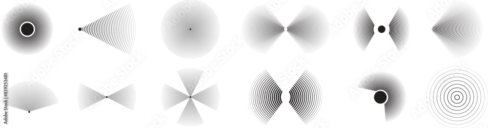 Set of radar icon. Sonar sound waves icon. Signal concentric circles ...